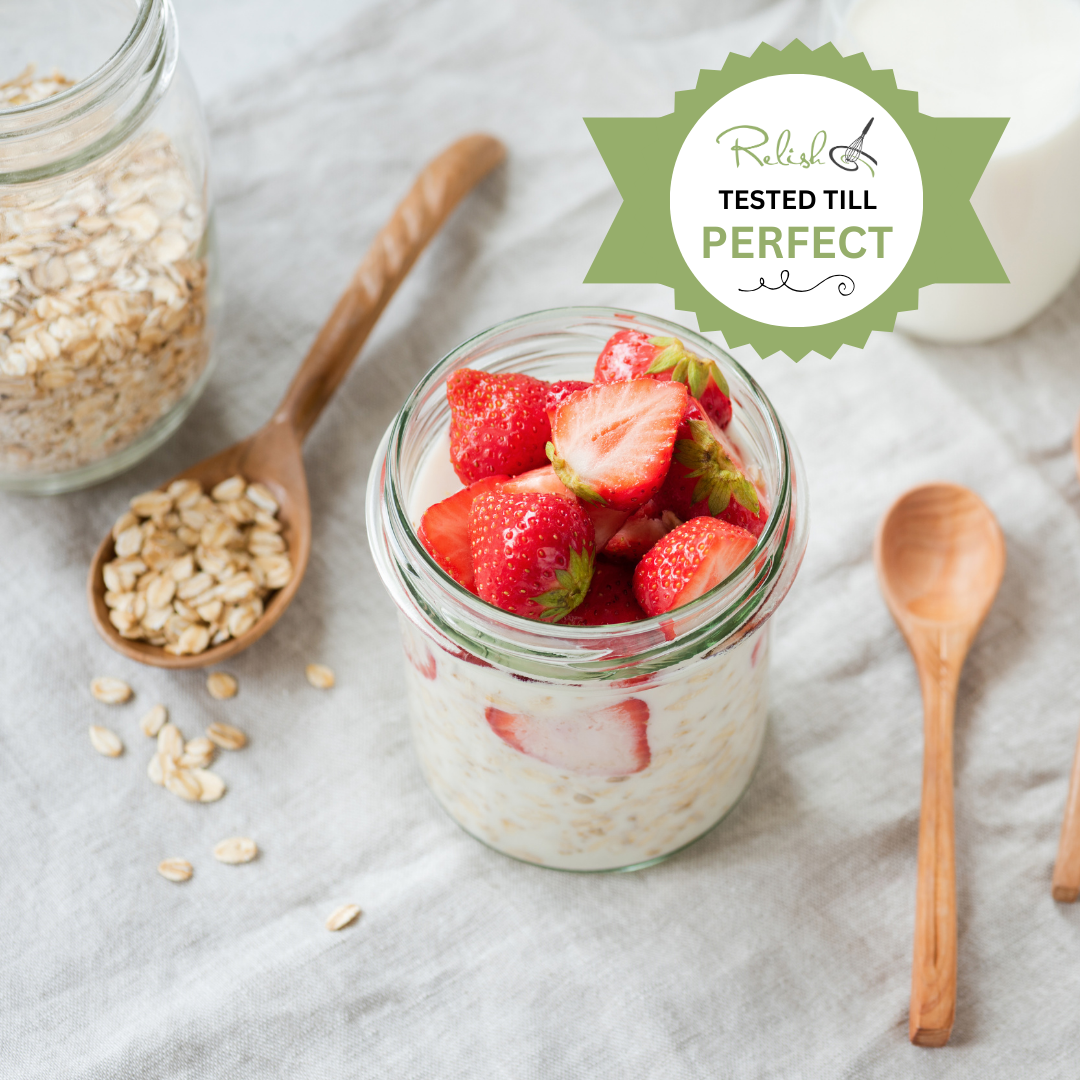 High Protein Strawberry & Peanut Butter Overnight Oats – Relish Cooking ...